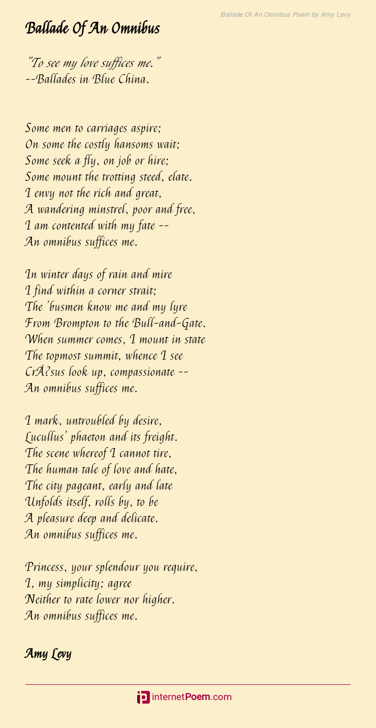 Ballade Of An Omnibus Poem by Amy Levy