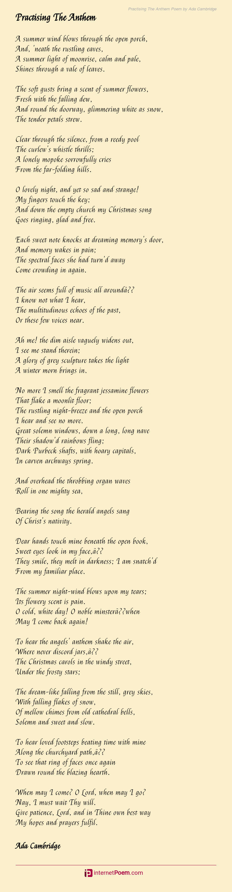 Practising The Anthem Poem by Ada Cambridge