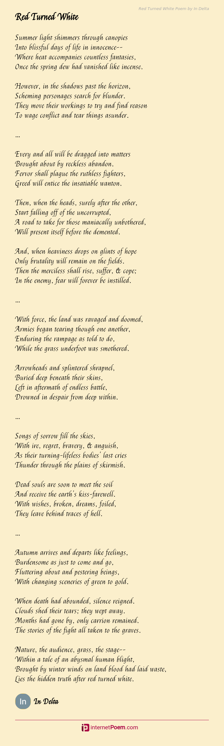 Red Turned White Poem by In Delta