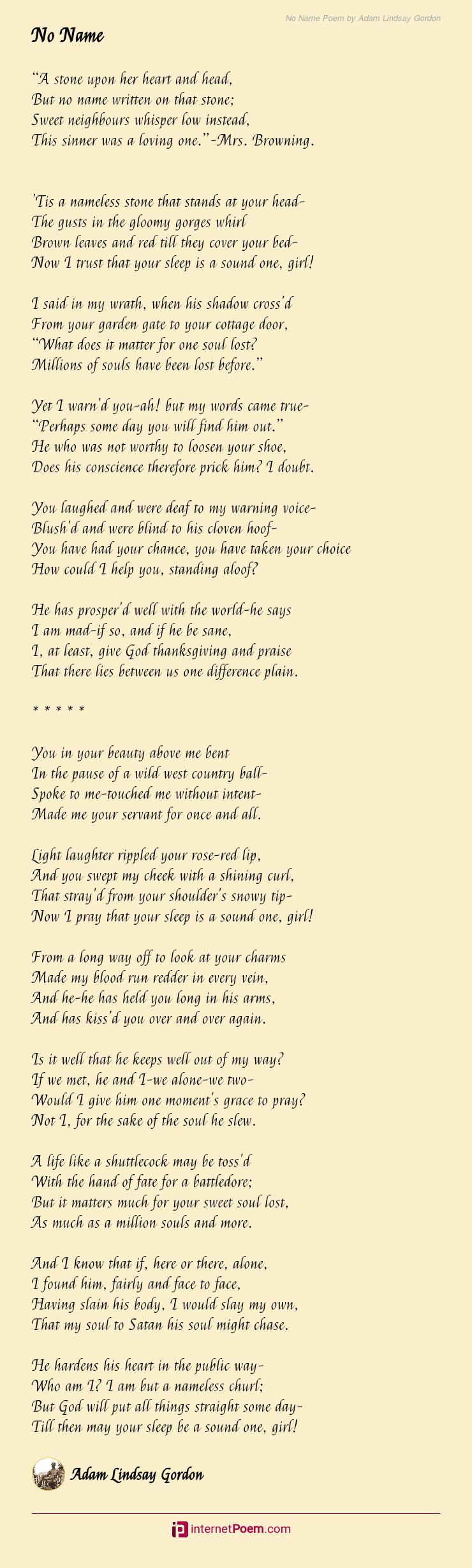 No Name Poem by Adam Lindsay Gordon