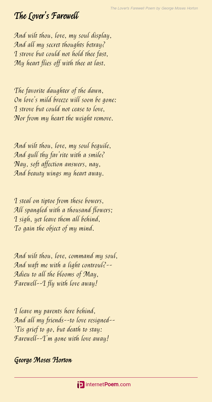 The Lover's Farewell Poem by George Moses Horton