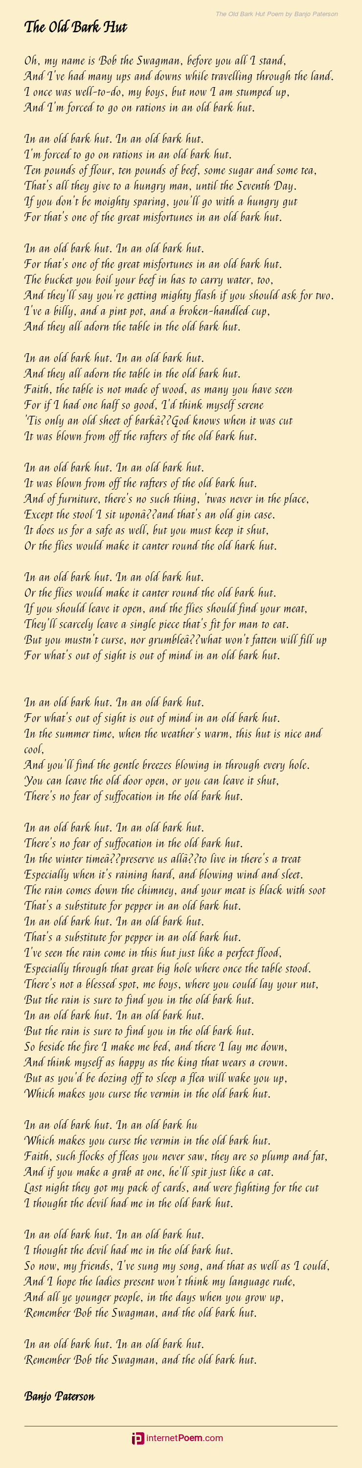 The Old Bark Hut Poem Rhyme Scheme
