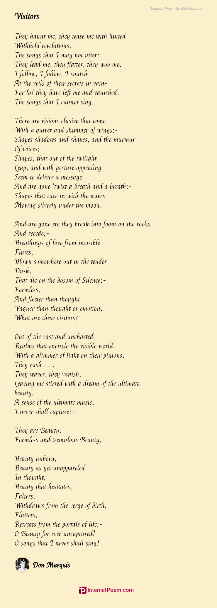 Visitors Poem by Don Marquis