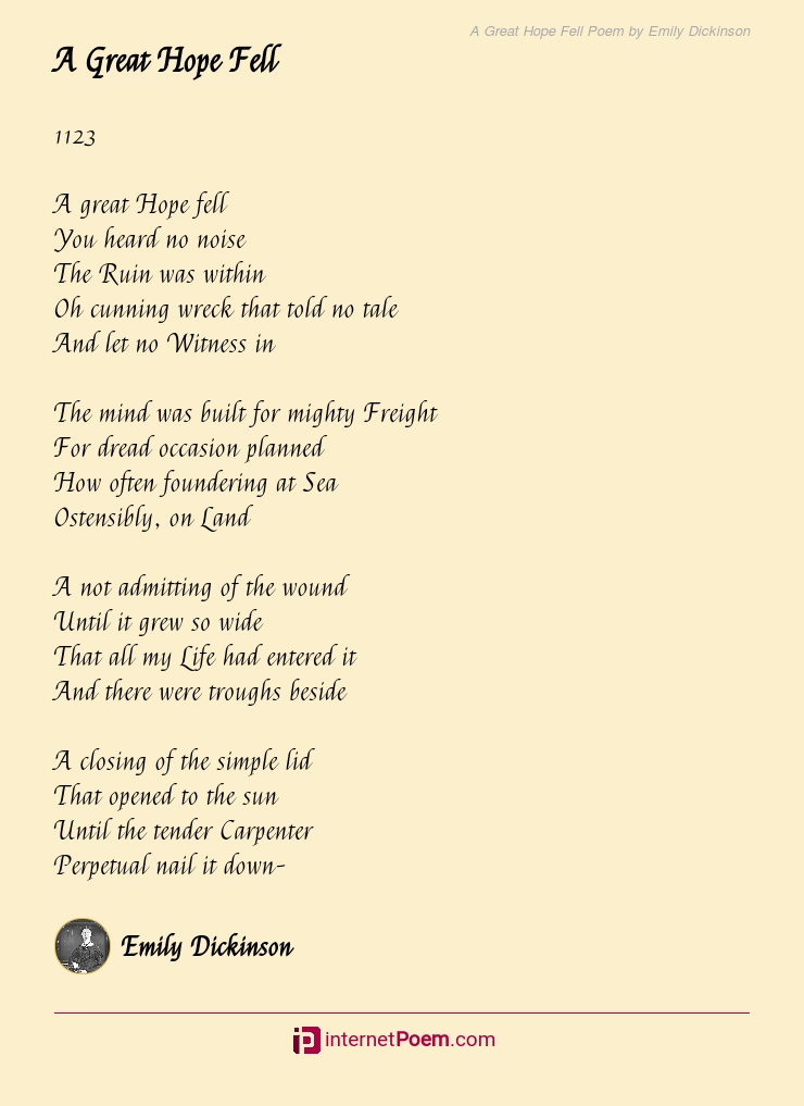 A Great Hope Fell Poem by Emily Dickinson