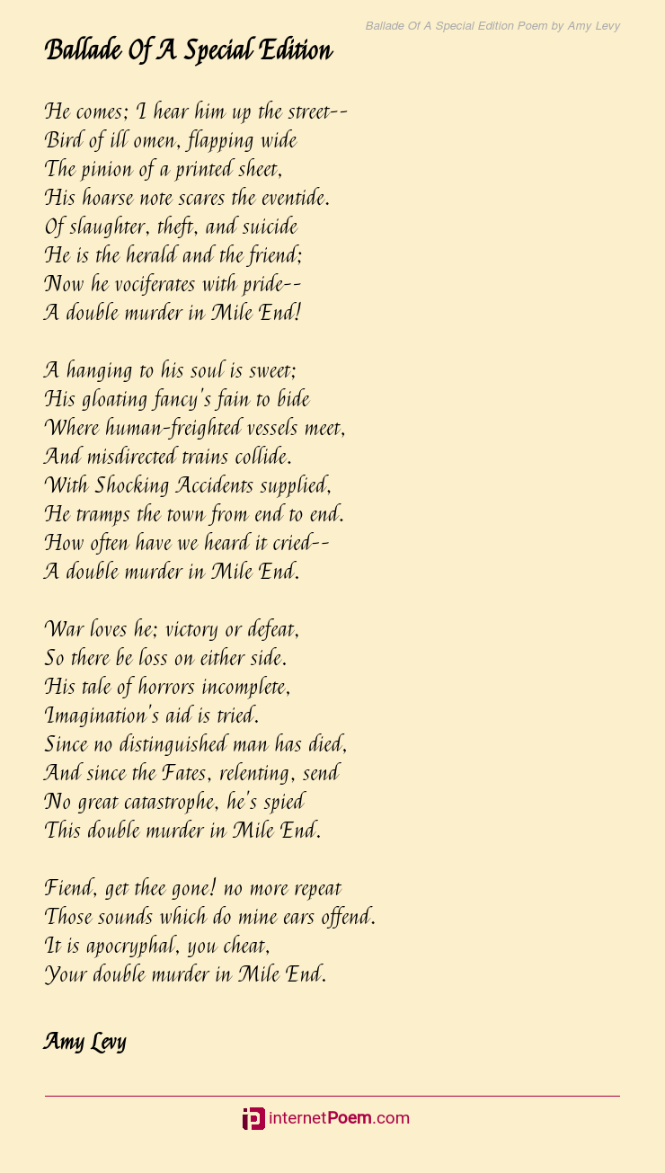 Ballade Of A Special Edition Poem by Amy Levy