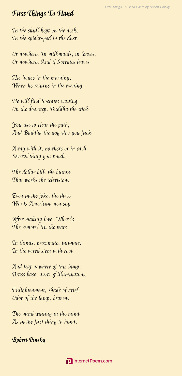 First Things To Hand Poem by Robert Pinsky