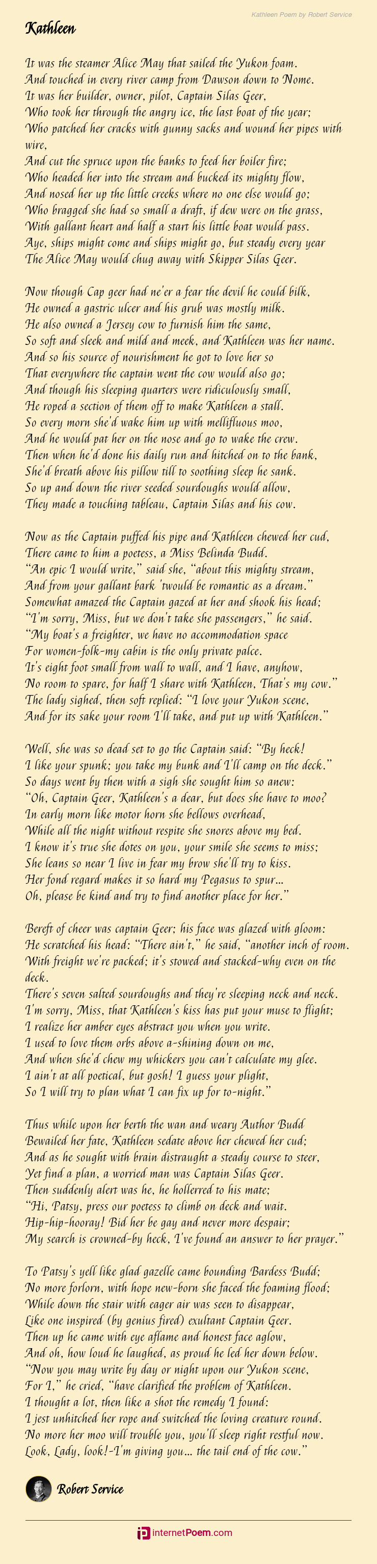 Kathleen Poem by Robert Service