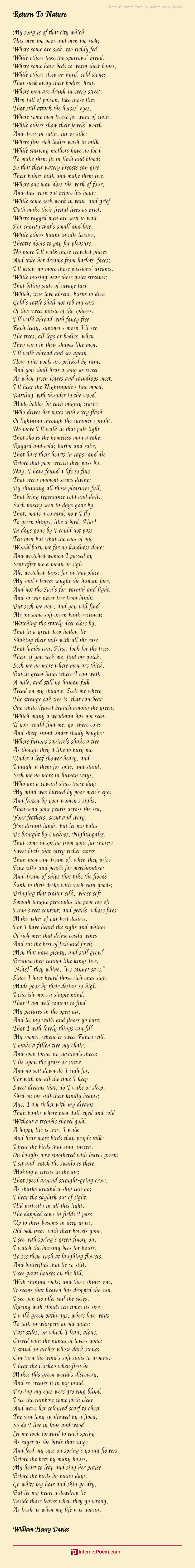 Return To Nature Poem by William Henry Davies