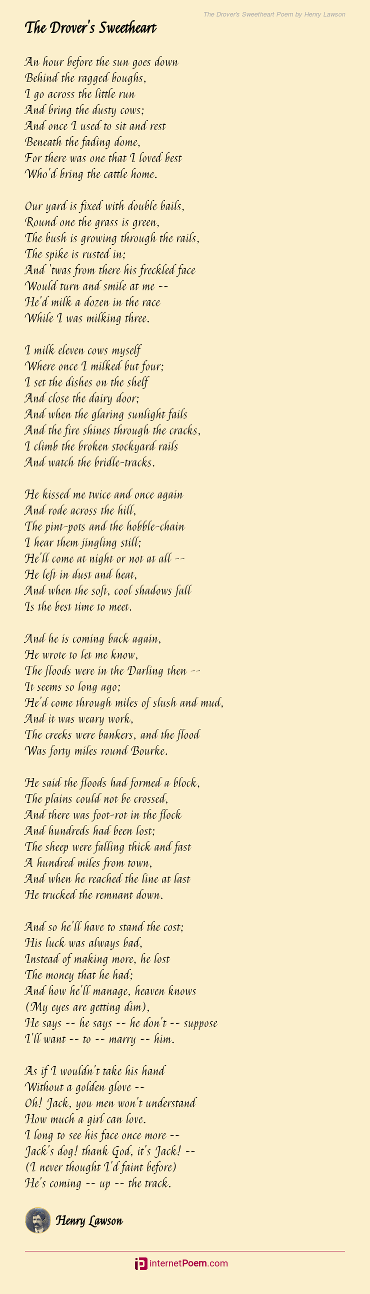 The Drover's Sweetheart Poem by Henry Lawson