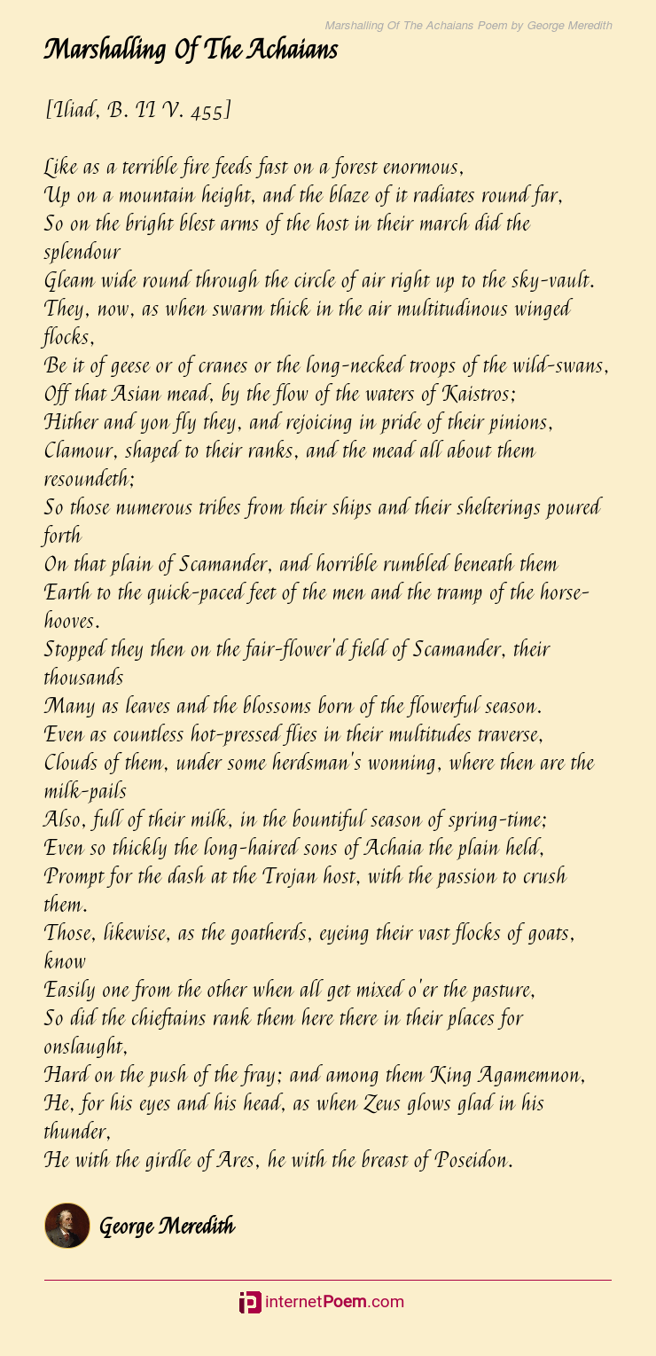Marshalling Of The Achaians Poem by George Meredith