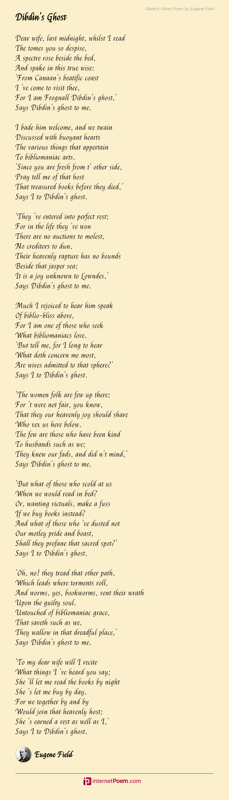 Dibdin's Ghost Poem by Eugene Field