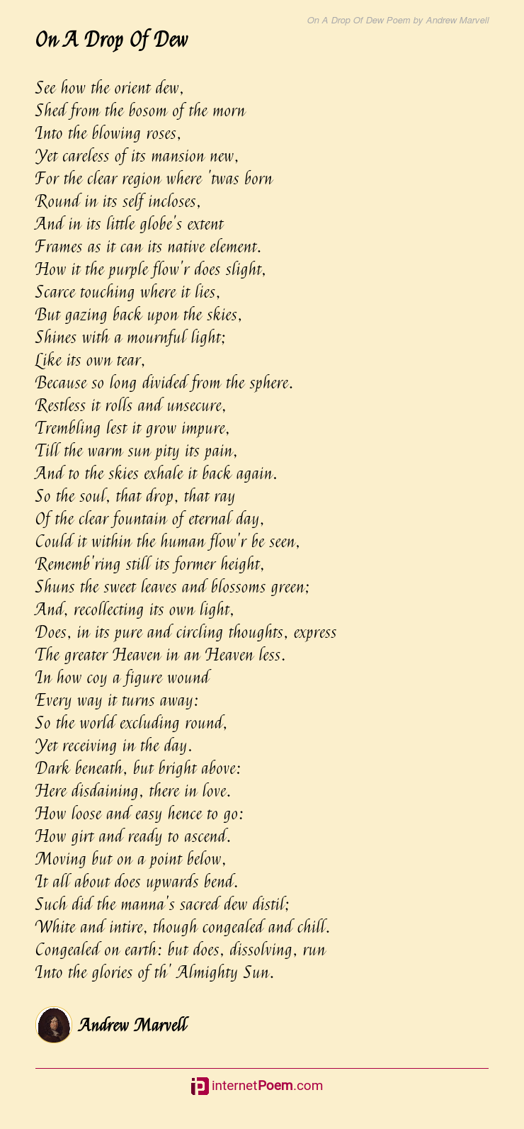 On A Drop Of Dew Poem by Andrew Marvell
