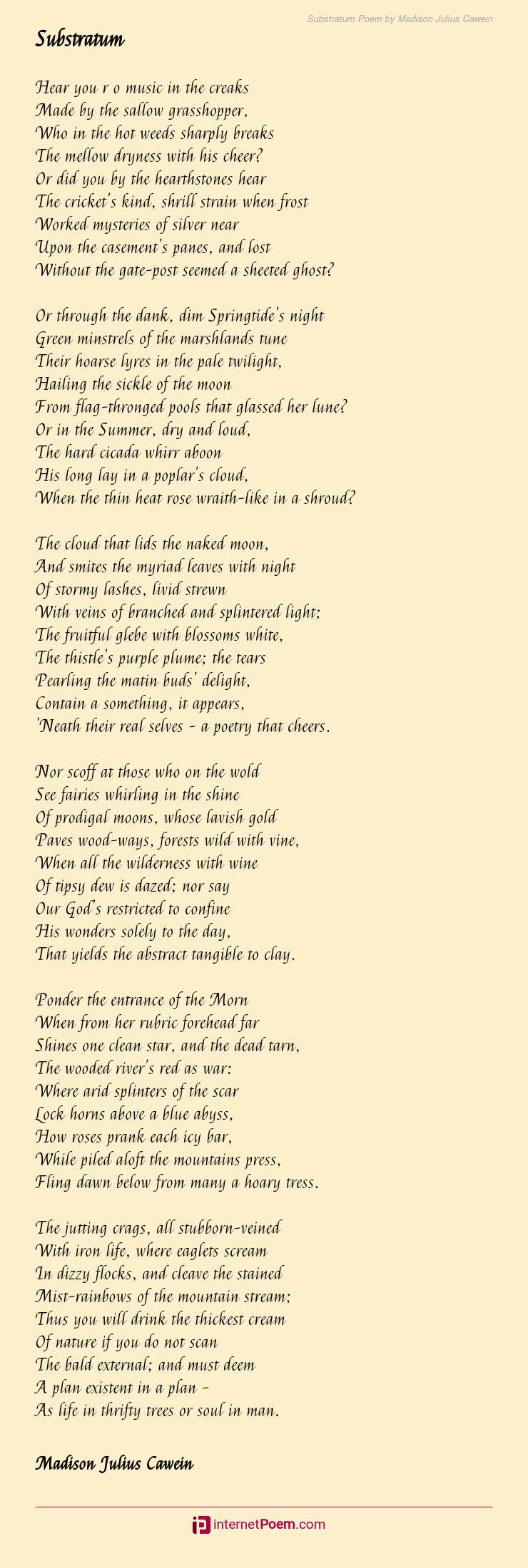 Substratum Poem by Madison Julius Cawein