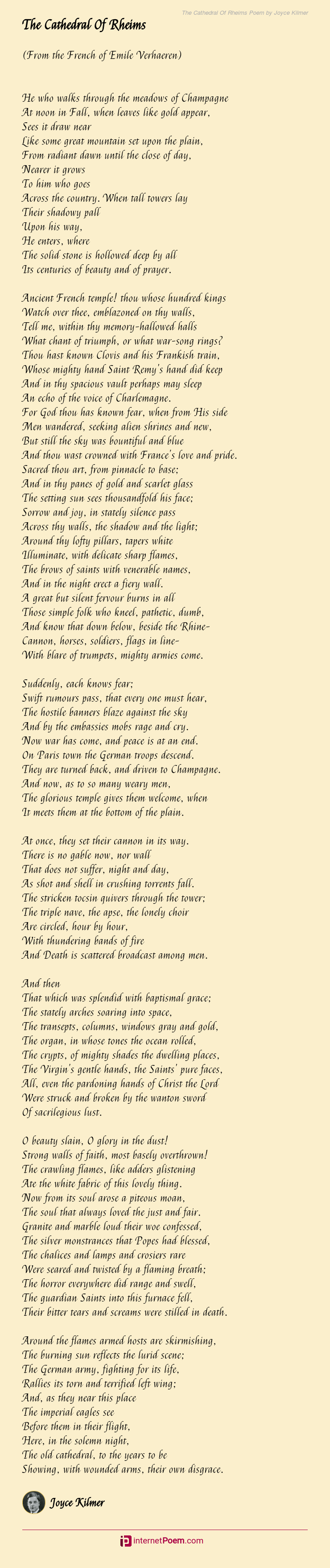The Cathedral Of Rheims Poem by Joyce Kilmer