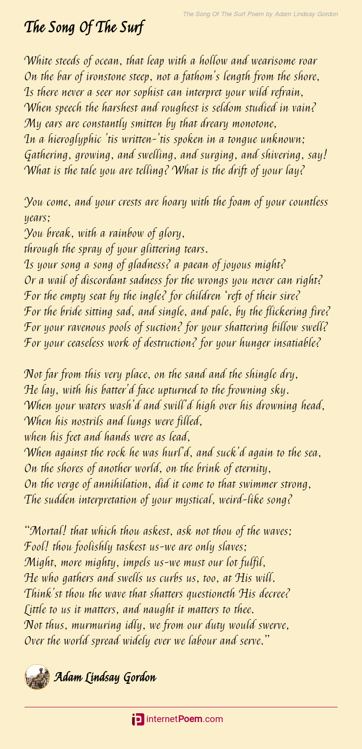The Song Of The Surf Poem by Adam Lindsay Gordon