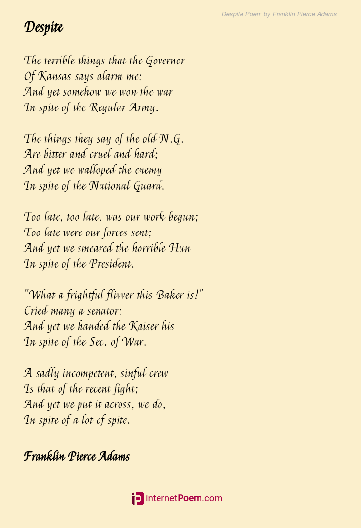 Despite Poem by Franklin Pierce Adams