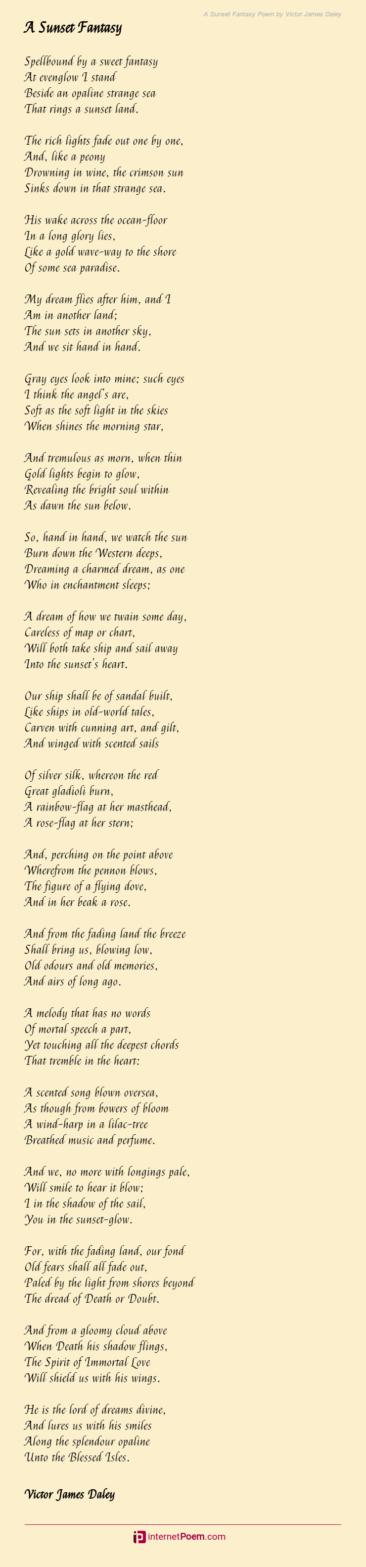 A Sunset Fantasy Poem by Victor James Daley