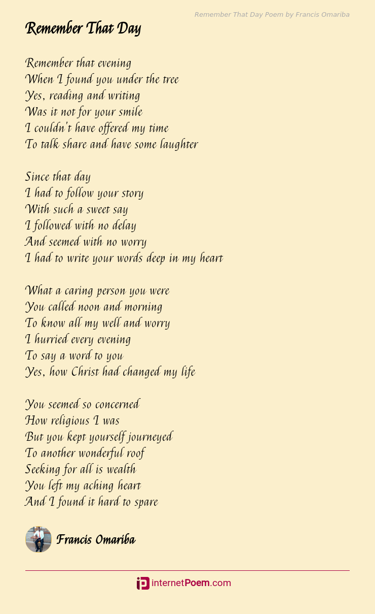 Remember That Day Poem by Francis Omariba