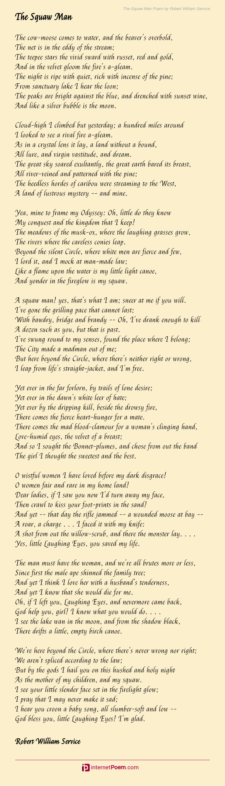 The Squaw Man Poem by Robert William Service