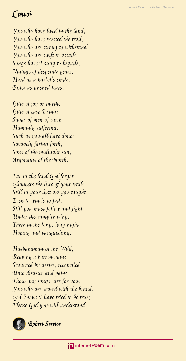L'envoi Poem by Robert Service