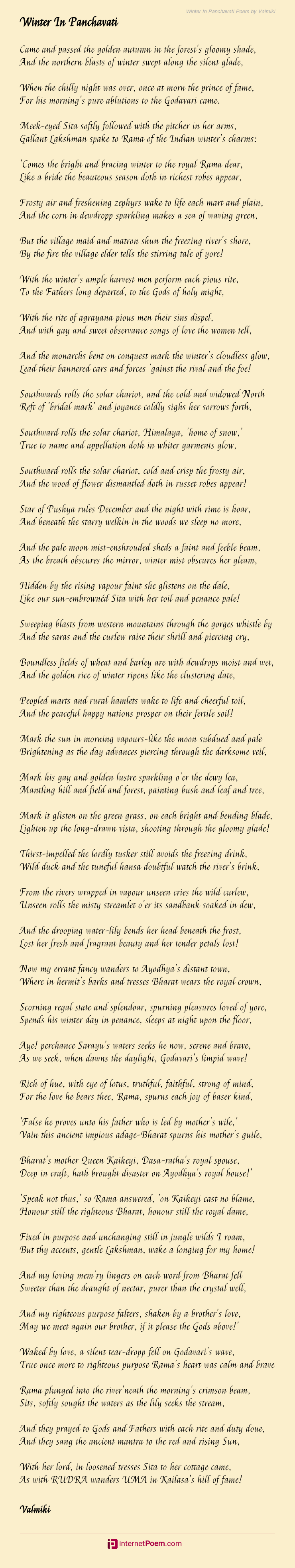 Winter In Panchavati Poem by Valmiki