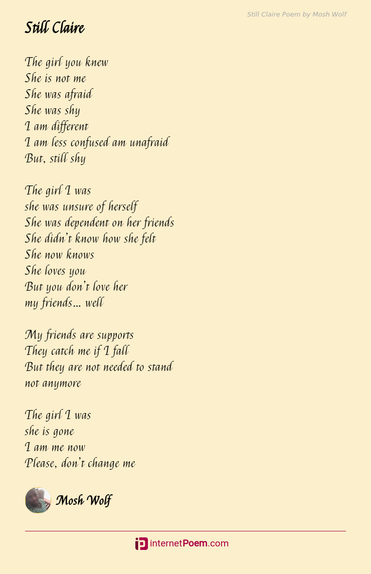 Still Claire Poem by Mosh Wolf