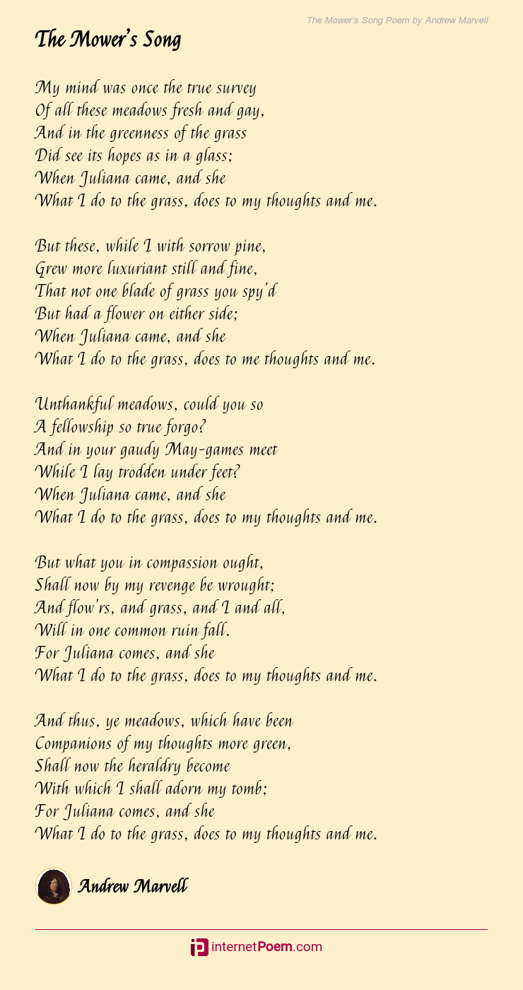 The Mower's Song Poem by Andrew Marvell