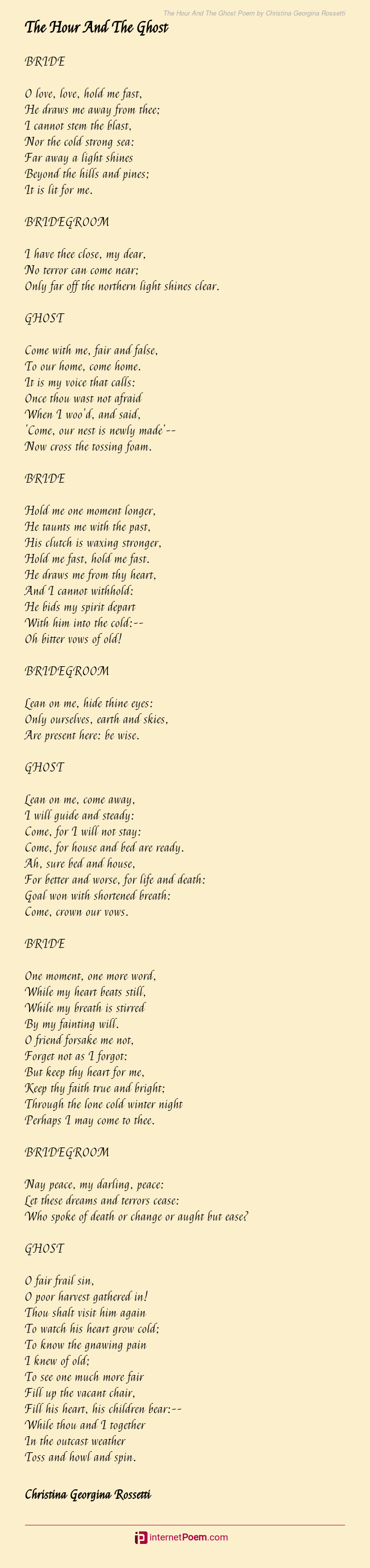 The Hour And The Ghost Poem by Christina Georgina Rossetti