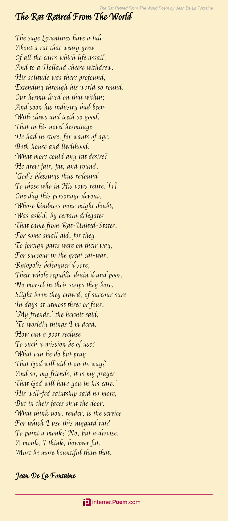 The Rat Retired From The World Poem Rhyme Scheme