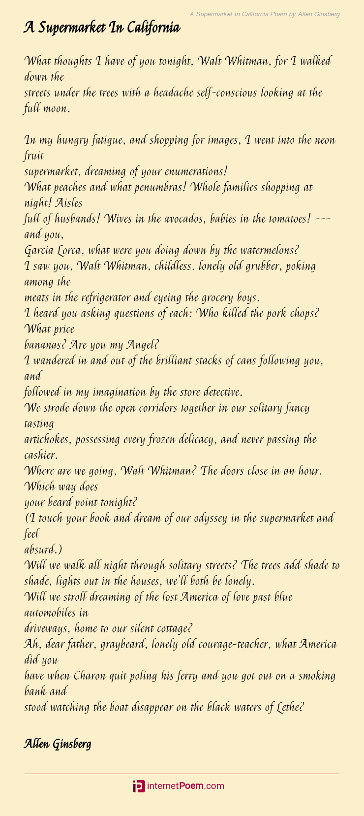 A Supermarket In California Poem by Allen Ginsberg