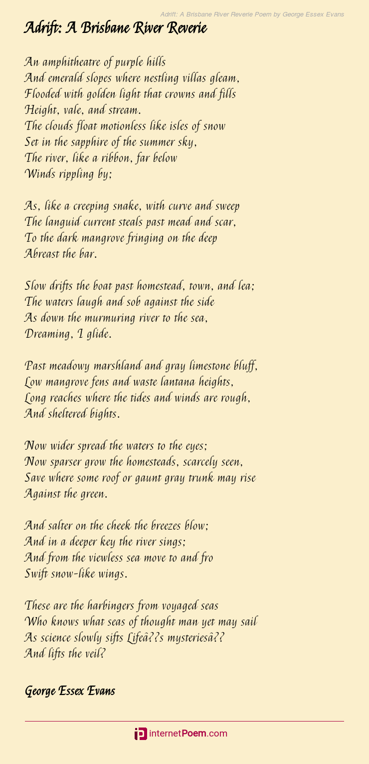 Adrift: A Brisbane River Reverie Poem by George Essex Evans