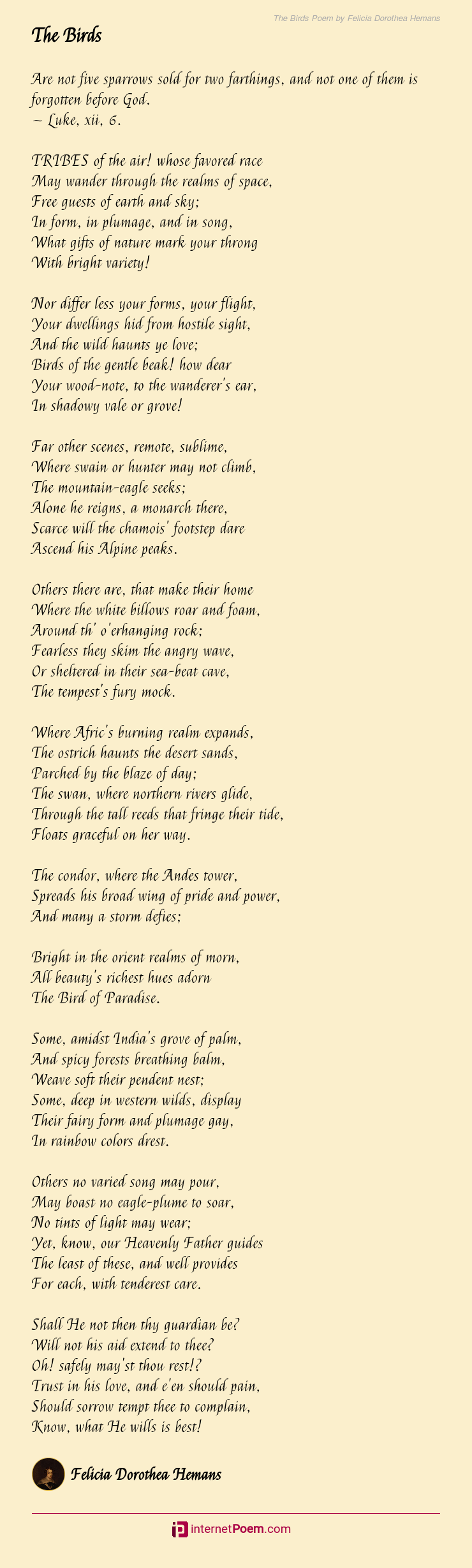 The Birds Poem by Felicia Dorothea Hemans