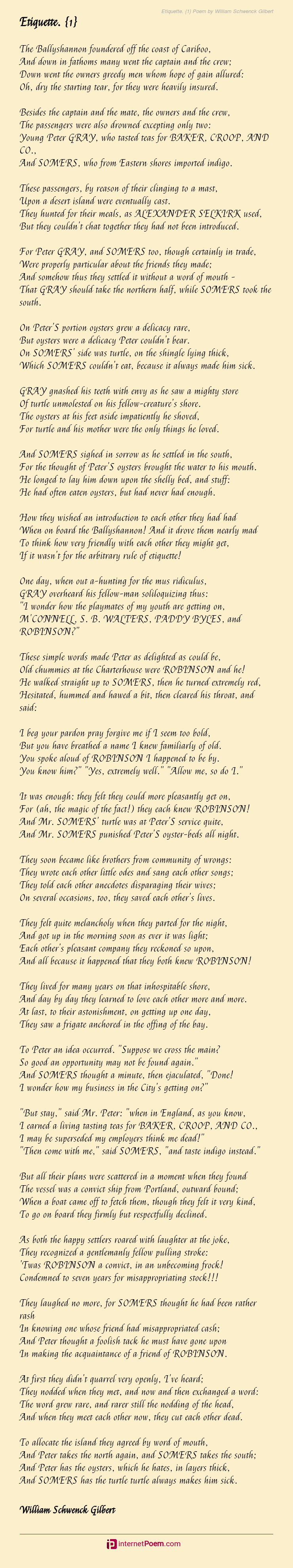 Etiquette. {1} Poem by William Schwenck Gilbert