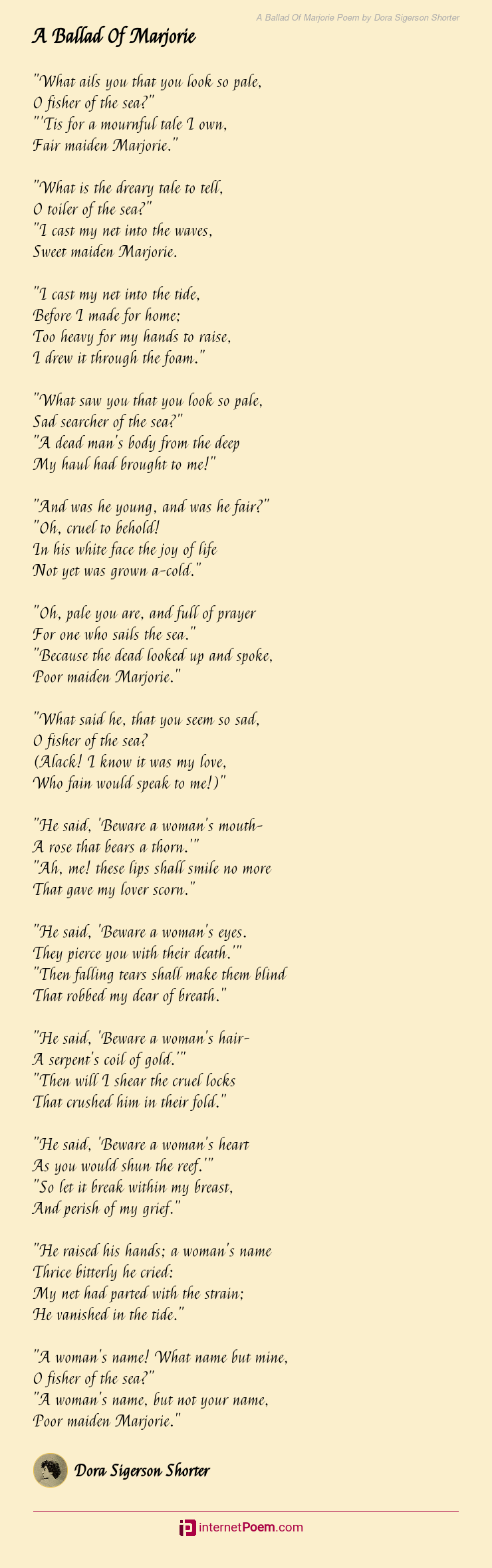 A Ballad Of Marjorie Poem by Dora Sigerson Shorter