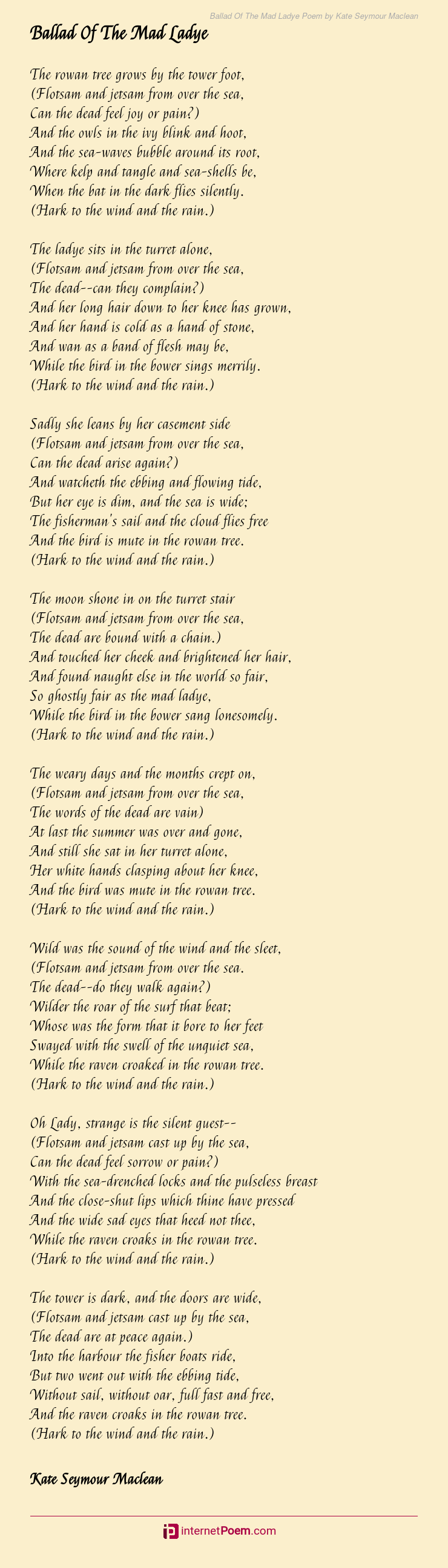 Ballad Of The Mad Ladye Poem Rhyme Scheme