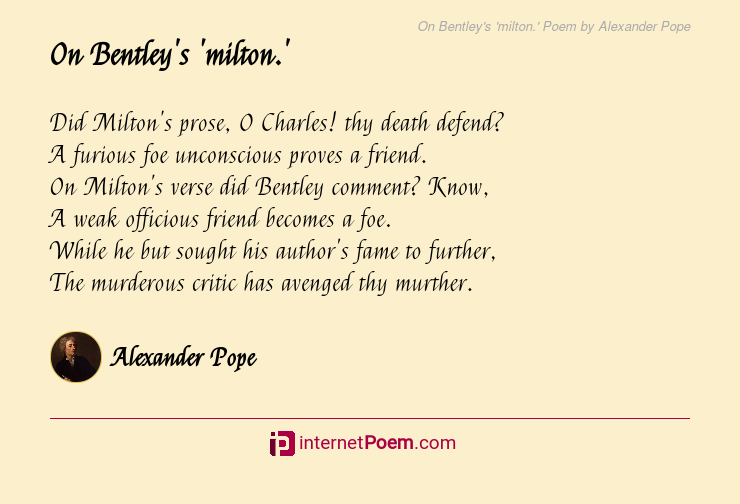 On Bentley's 'milton.' Poem by Alexander Pope