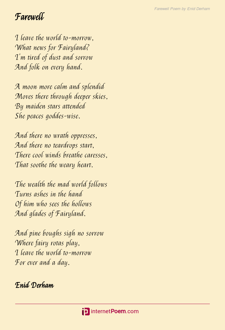 Farewell Poem by Enid Derham