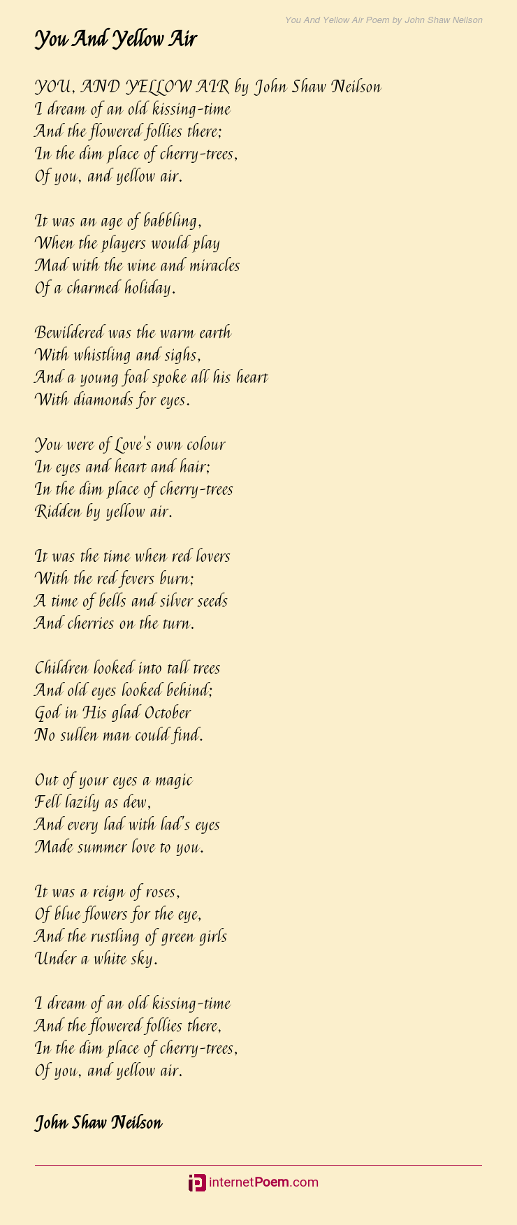 You And Yellow Air Poem by John Shaw Neilson