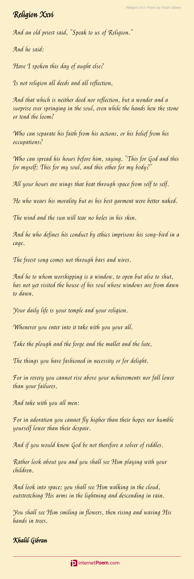 Religion Xxvi Poem by Khalil Gibran