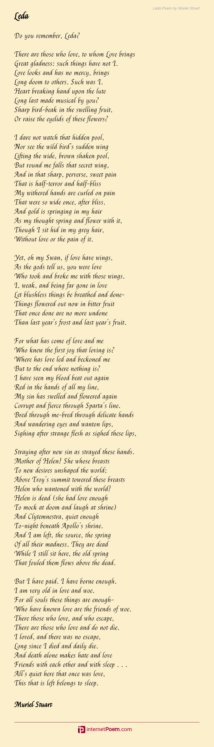 Leda Poem by Muriel Stuart