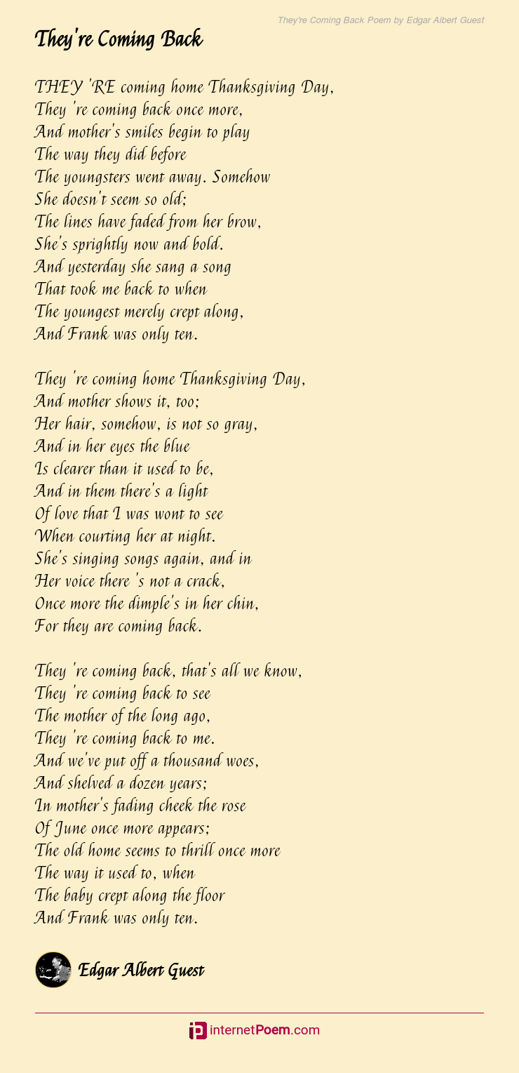 They're Coming Back Poem by Edgar Albert Guest