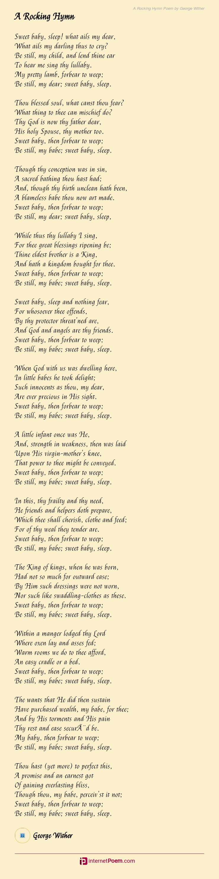 A Rocking Hymn Poem by George Wither