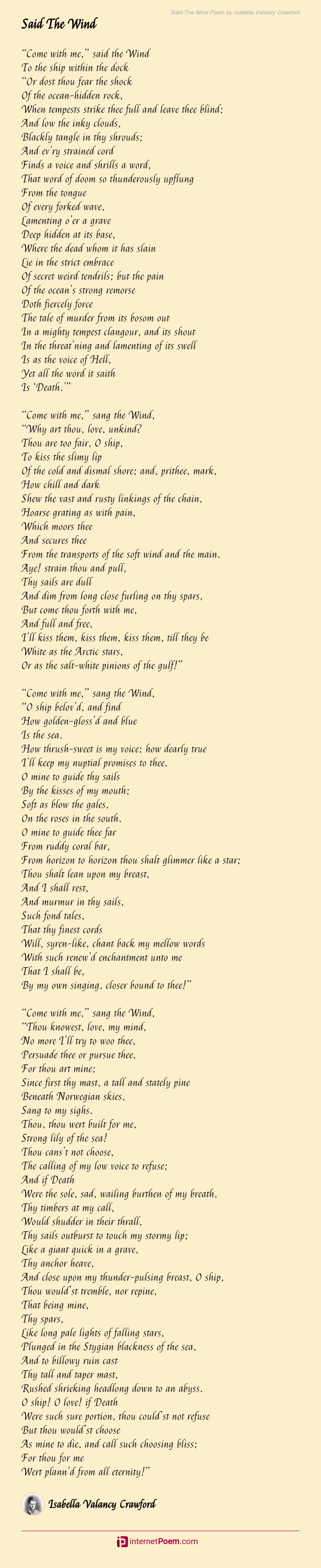 Said The Wind Poem by Isabella Valancy Crawford