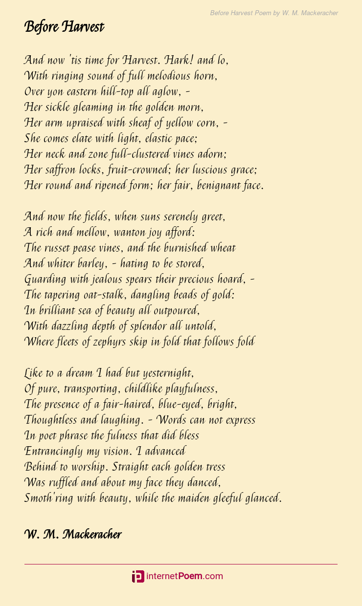 Before Harvest Poem by W. M. Mackeracher