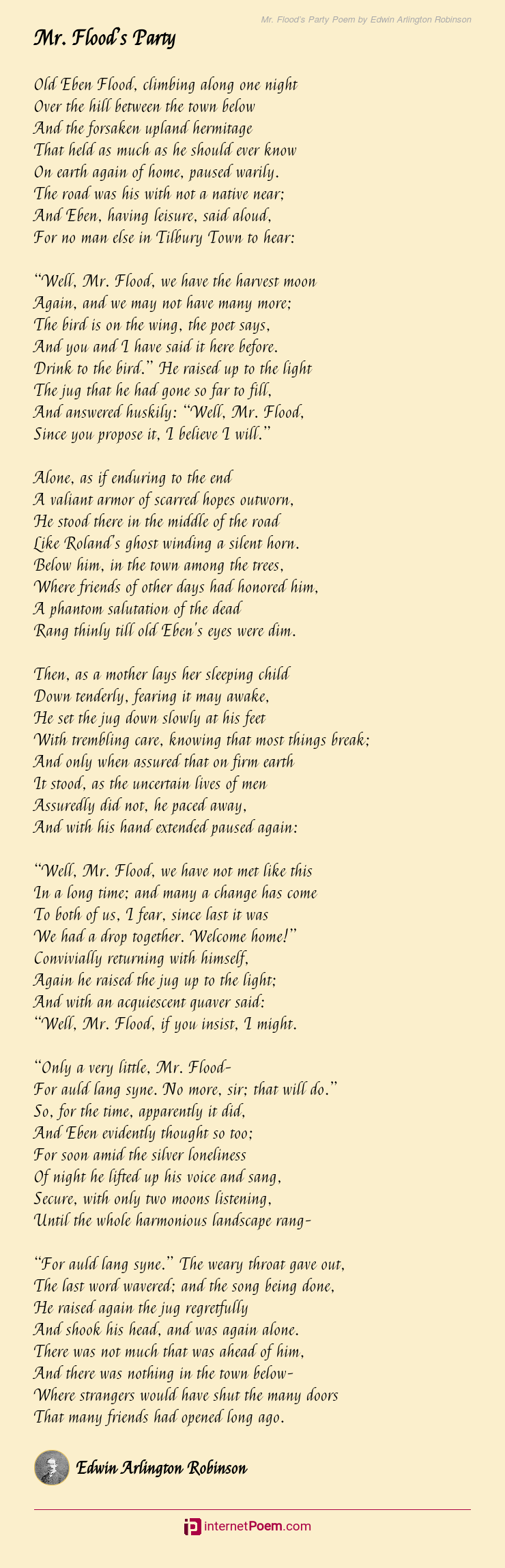 Mr. Flood's Party Poem by Edwin Arlington Robinson