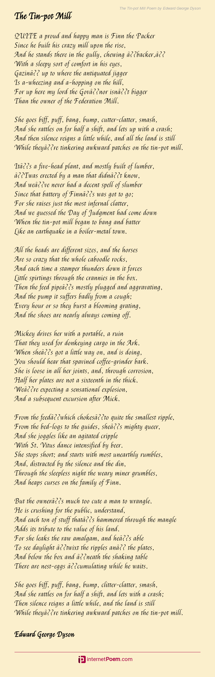 The Tin-pot Mill Poem by Edward George Dyson