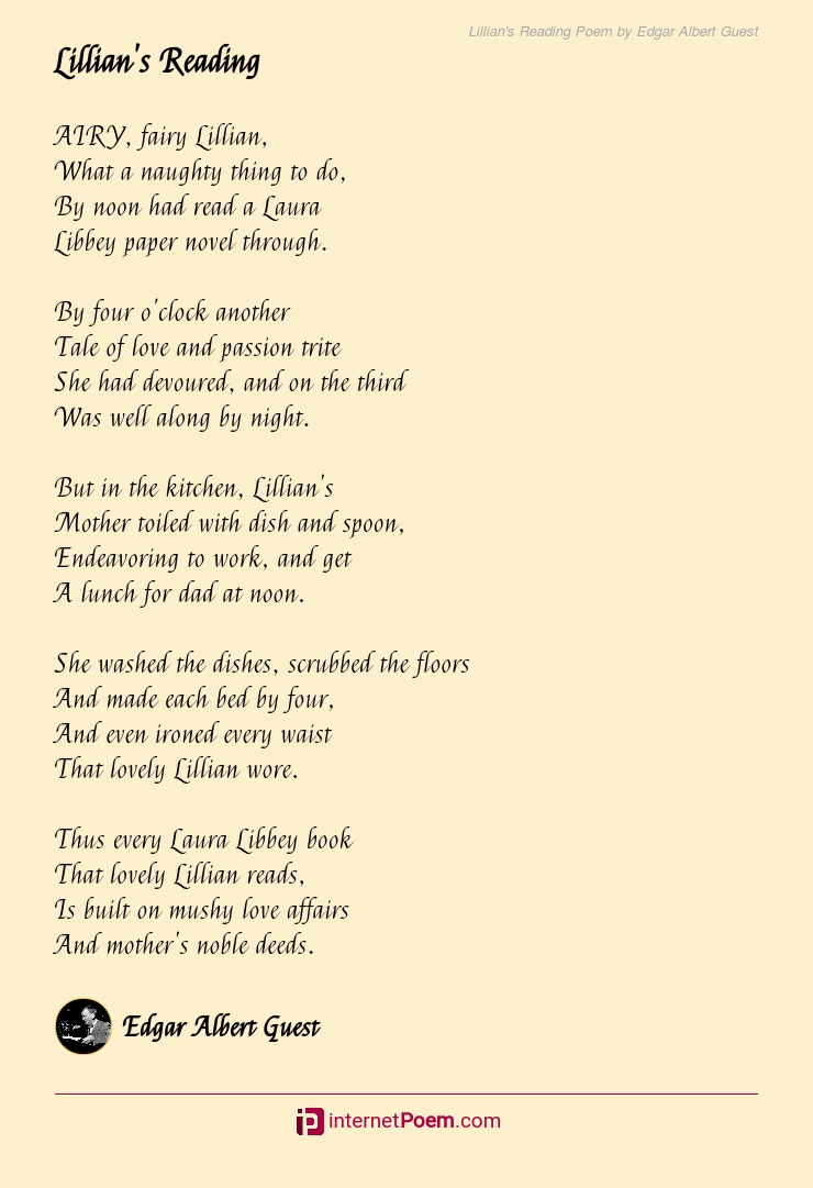 Lillian's Reading Poem by Edgar Albert Guest