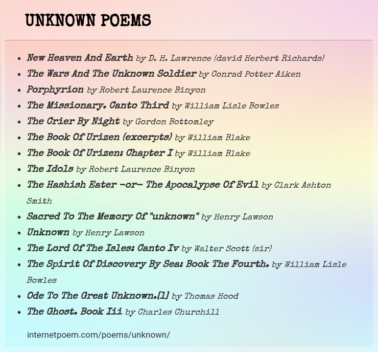 Unknown Poems