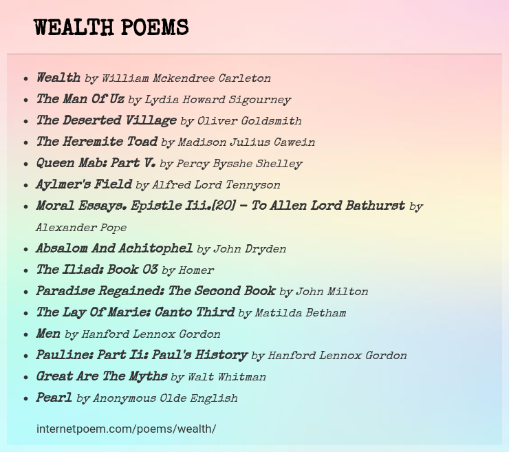 Wealth Poems