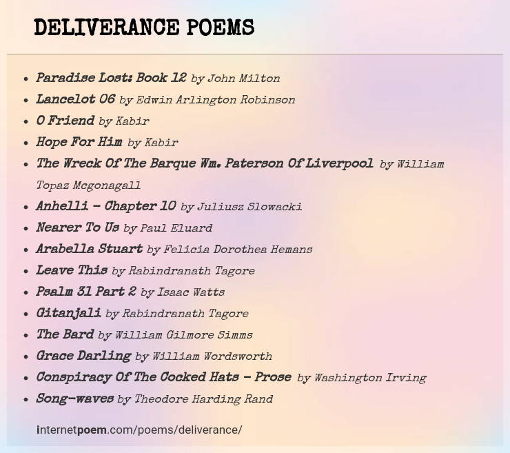 Deliverance Poems